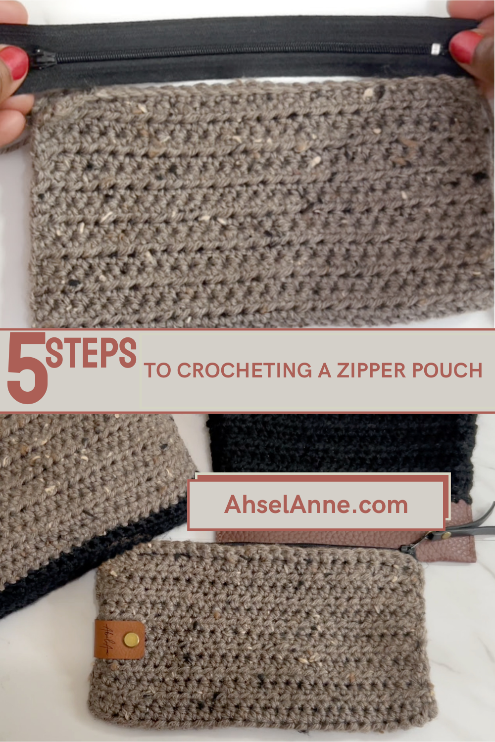 Two-Toned Crochet Zipper Pouch - Ahsel Anne